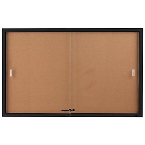Enclosed Sliding Door Cork Bulletin Board, 5 x 3 Feet, Self-healing Corkboard Display Surface, 60" x 36" Notice Board for Wall Mount with Included Mounting Hardware, Black, Aluminum Frame