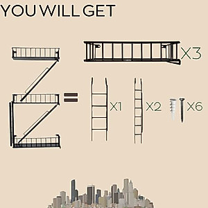 VERSATILE KAS 3-Tier Fire Escape Shelf New York Decorative Floating Hang Wall Shelves for Action Figures Planter