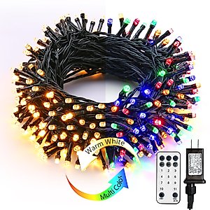 Brizled Christmas Lights, 65.67ft 200 LED Color Changing Tree Lights 11-Function Warm White & Multicolor Christmas Lights, Connectable 24V Safe Adapter Remote Decorative Lights String for Xmas Party