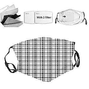 VeJerKK Plaid Fashion Face mask,Black and White Tartan Pattern,Dust Washable Reusable Filter and Reusable Mouth Warm Windproof Face,Black White