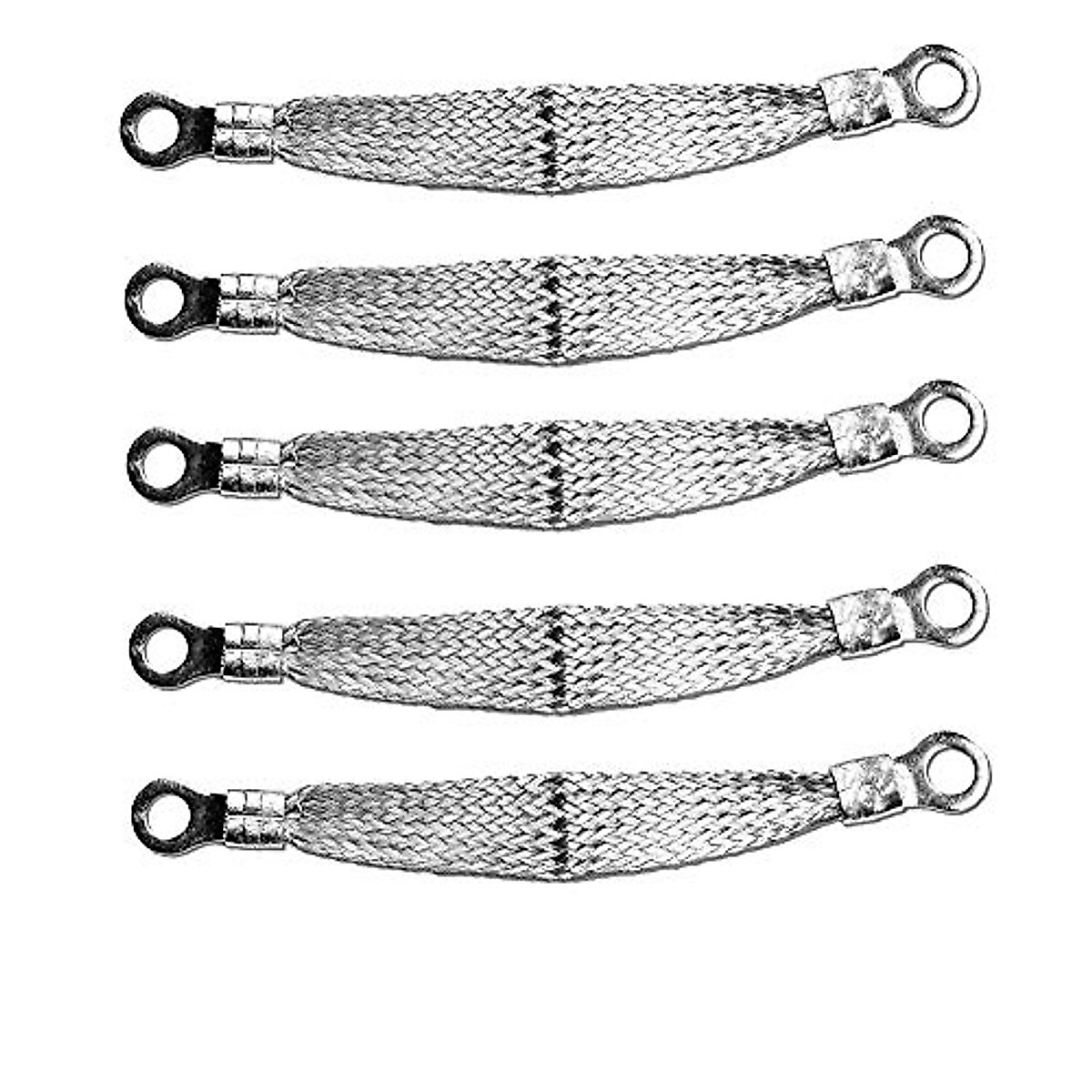 4" x 1/2" Braided Ground Straps (1/4" Ring to 1/4" Ring)-5pcs - Made in USA