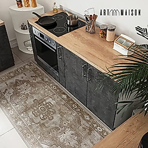 Art Maison Area Rug Machine Washable, Waterproof Boho Persian Area Rug for Living Room, Bedroom, Bathroom, Kitchen, Pet Friendly Vinyl Material (18X42, Clay)