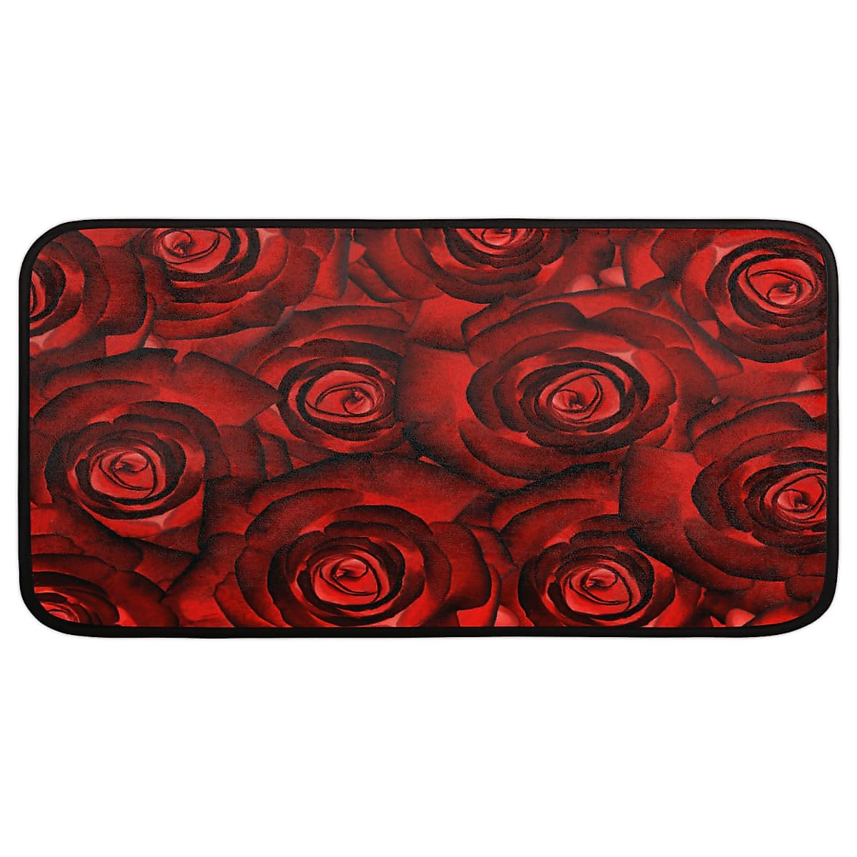 KOBLEN Red Roses Flower Kitchen Rugs Non Slip Washable Absorbent Kitchen Mats 20x39 inch Cushioned Anti Fatigue Kitchen Floor Mats for in Front of Sink
