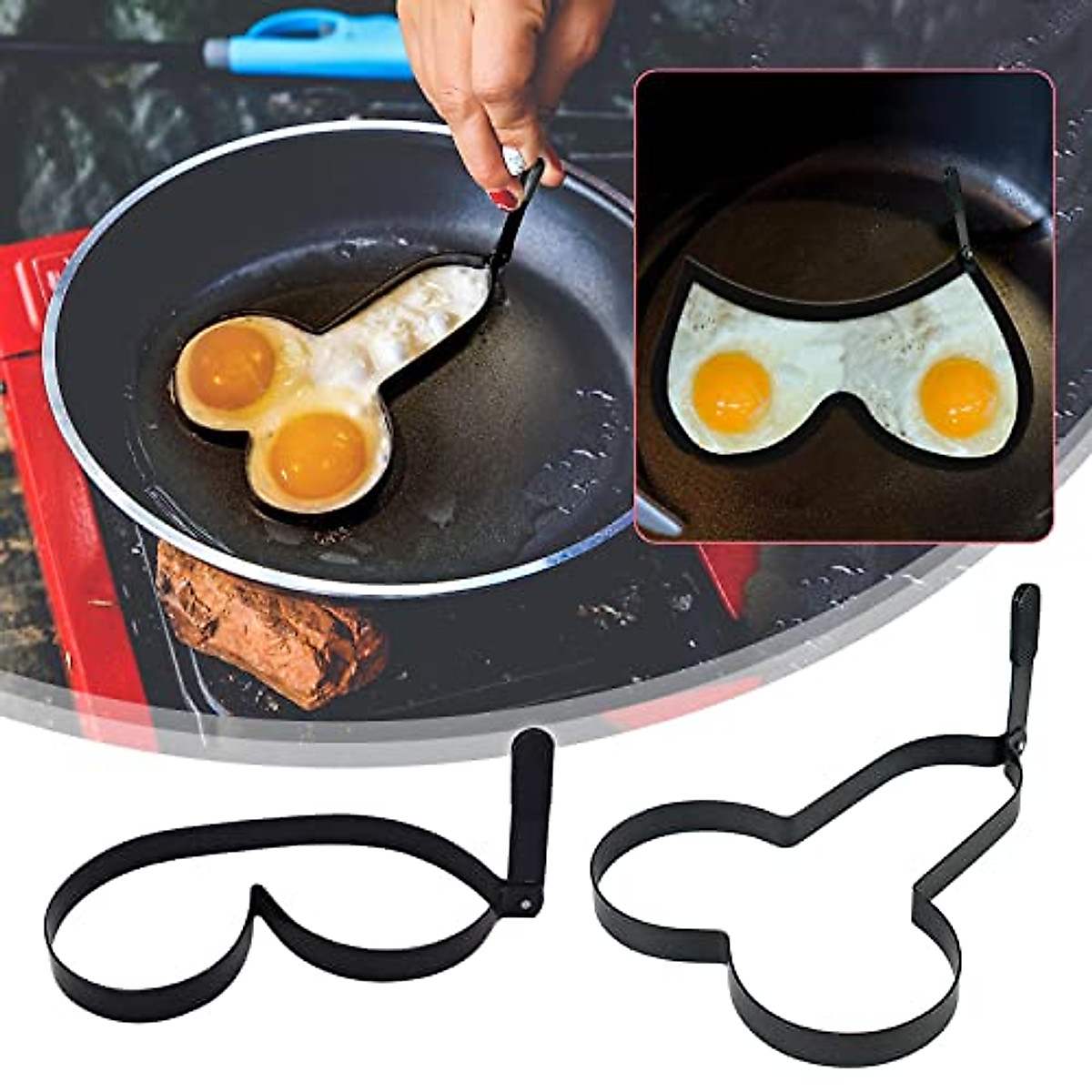 Egg Fryer, Funny Egg Pancake Cooking Tool, Professional Non-Stick Egg Ring, Stainless Steel DIY Kitchen Egg Fried Mould with Handle (Shape A+B)