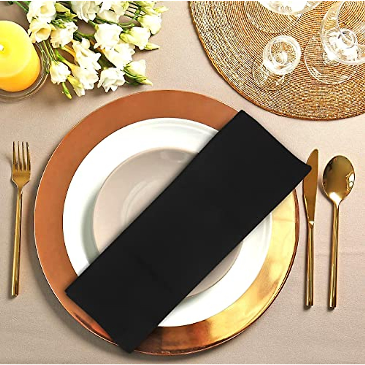 Urban Villa Solid Slub Set of 4 Dinner Napkins (20X20 in) Cotton Everyday Use Premium Quality Over Sized Cloth Napkins with Mitered Corners Ultra Soft Durable Hotel Quality (Black) Halloween