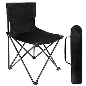 YSSOA Portable Folding Camping Chair with Carry Bag for Adults, Collapsible Anti-Slip Padded Oxford Cloth Stool for Beach, Hiking, Fishing, Gardening, Picnic Color: Black, Size: Large