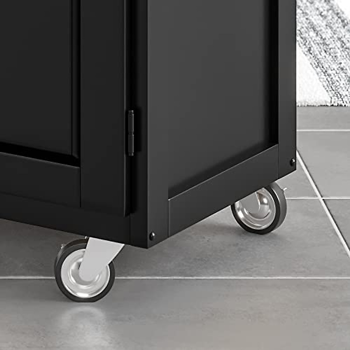 Home Styles Large Mobile Create-a-Cart Black Finish Two Door Cabinet Kitchen Cart with Salt and Pepper Granite Top, Adjustable Shelving