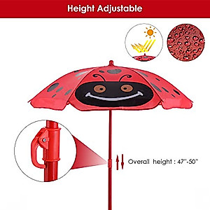 Costzon Kids Table and 2 Chair Set, Ladybug Folding Picnic Table Set with Removable Umbrella for Indoor Outdoor Garden Patio, Gift for Children Boys & Girls