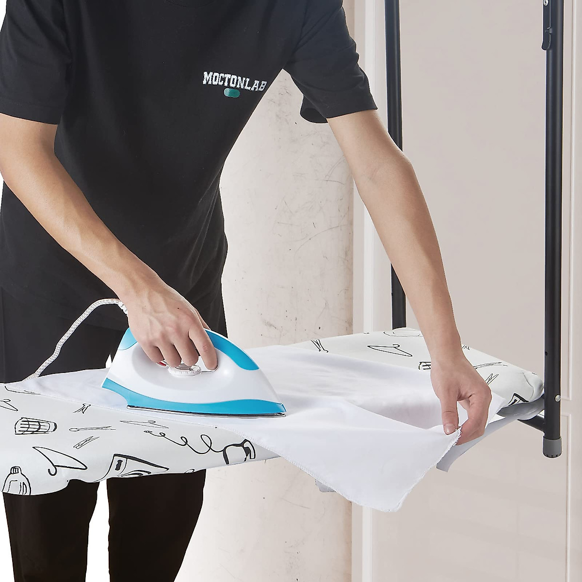 Seiritex Over The Door Ironing Board Cover 13 x 37 inch, Small Iron Board Cover w Heat Reflective 3 Layers Thick Padding with Hook and Loop Fasteners (White)