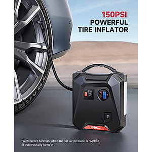 Car Jump Starter with Air Compressor, 2500A Peak 24000mAh Portable Jump Starter Car Battery Charger Moto Battery Booster Power Pack (All Gas or 8.0L Diesel) Emergency Auto Battery Booster Pack