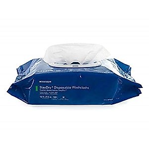 McKesson StayDry Disposable Washcloths with Aloe, Pre-moistened, 7.5 X 12.5 Inch, Soft Pack - Pack of 100 (Packaging May Vary)
