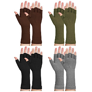 Eurzom 4 Pairs Winter Fingerless Gloves for Men Women Knit Long Cuff Stretchy Typing Gloves Warm Half Finger Gloves for Driving Working Office
