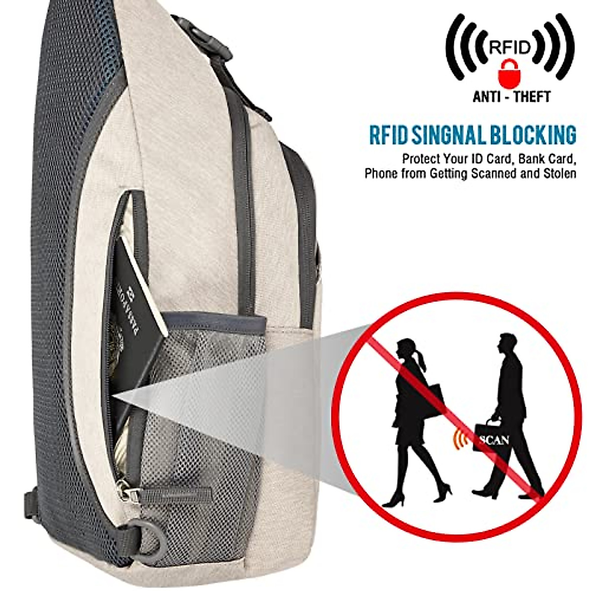 G4Free Sling Bag RFID Blocking Sling Backpack Crossbody Chest Bag Daypack for Hiking Travel(Ivory)