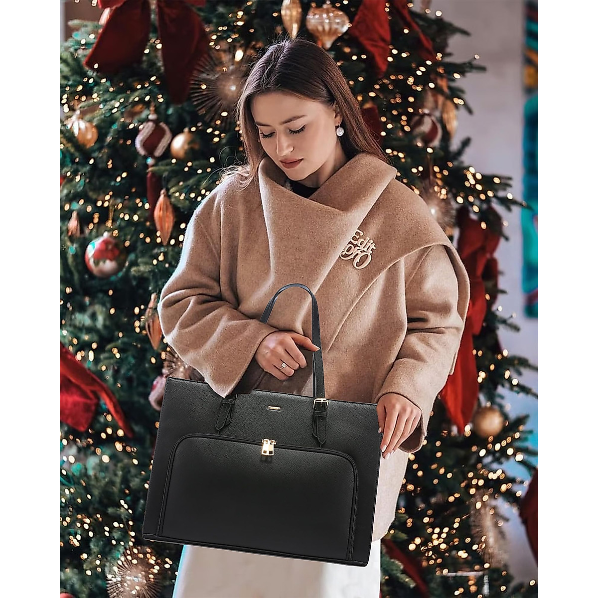 LOVEVOOK Laptop Bag for Women 15.6 inch Waterproof Work Tote Bag Briefcase with USB Charging Port PU Leather Computer Handbag Shoulder Bag Large Professional Teacher Bag for Travel Business School