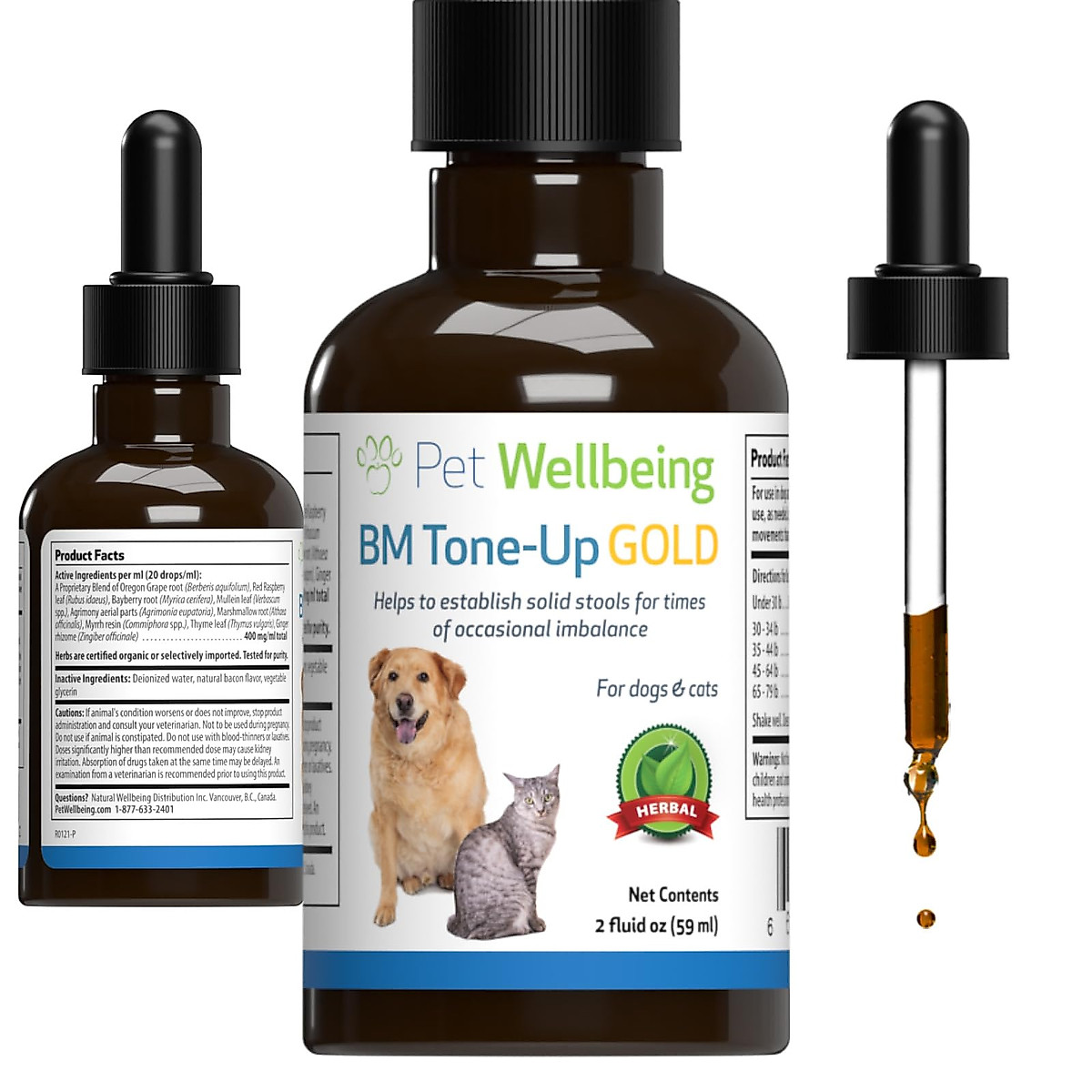 Pet Wellbeing BM Tone-Up Gold for Cats - Vet-Formulated - Diarrhea & Loose or Runny Stools - Natural Herbal Supplement 2 oz (59 ml)