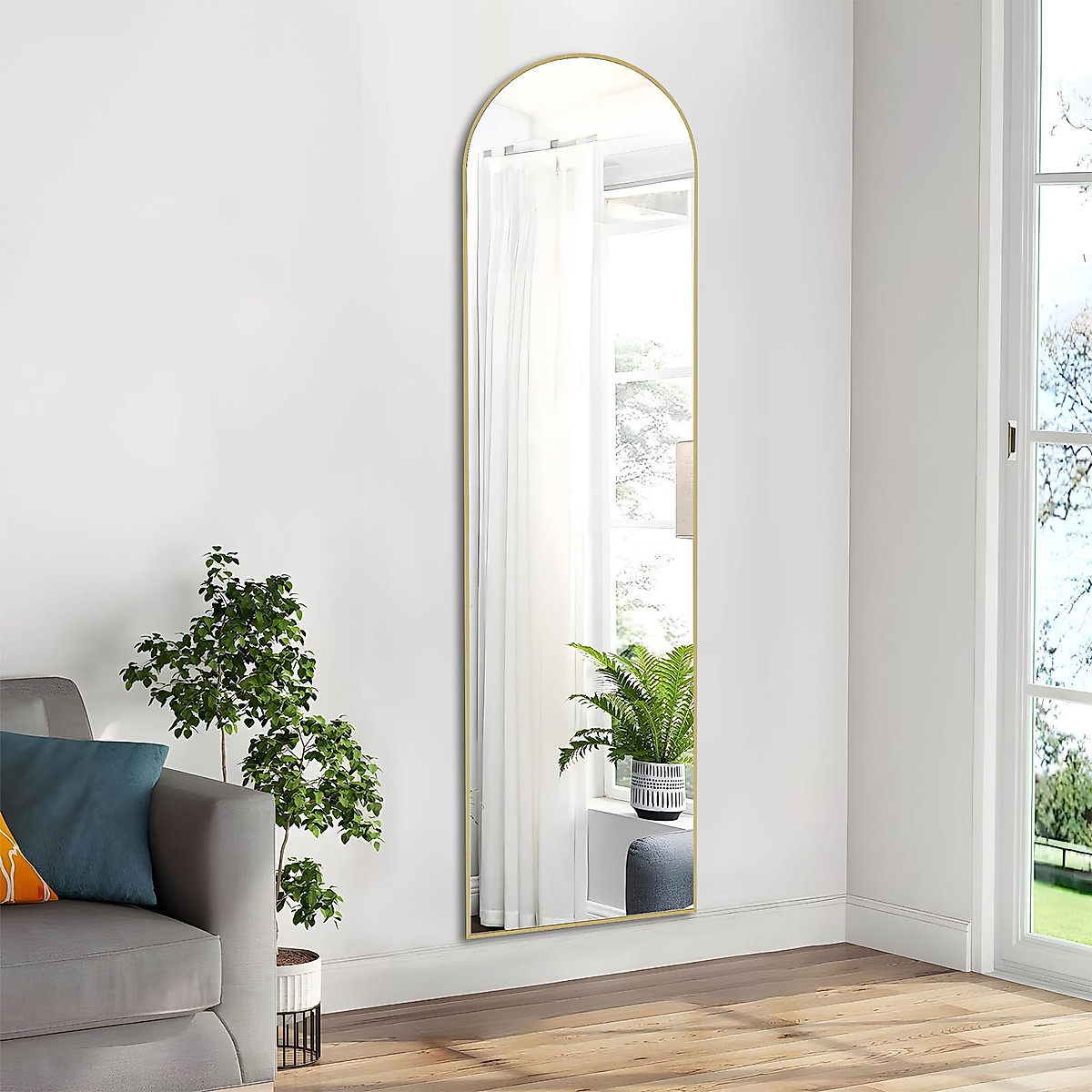 NEWBULIG 59"x16" Full Length Floor Mirror,Wall Mounted Mirror Hanging or Leaning, Arched Floor Mirror for Living Room Cloakroom,Gold-Arched