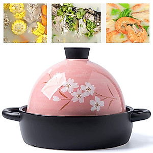 1.9L Cherry Blossoms Tagine Pot, Moroccan Ceramic Braised Stewed Pot - Cooking and Stew Casserole Slow Cooker
