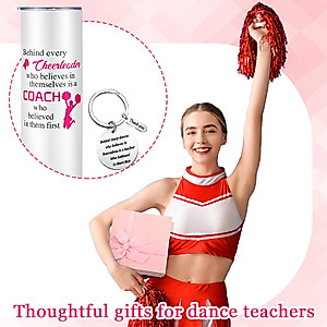 Suclain 2 Pcs Cheer Coach Gifts Set for Women 20 oz Cheerleader Tumbler with Lid Straw and Cheerleading Coach Keychain for Coach Cheerleader Birthday Retirement Gifts(Pink)