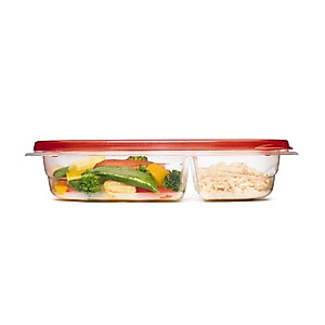 Rubbermaid TakeAlongs Divided Rectangular Food Storage Containers, 3.7 Cup, Tint Chili, 3 Count