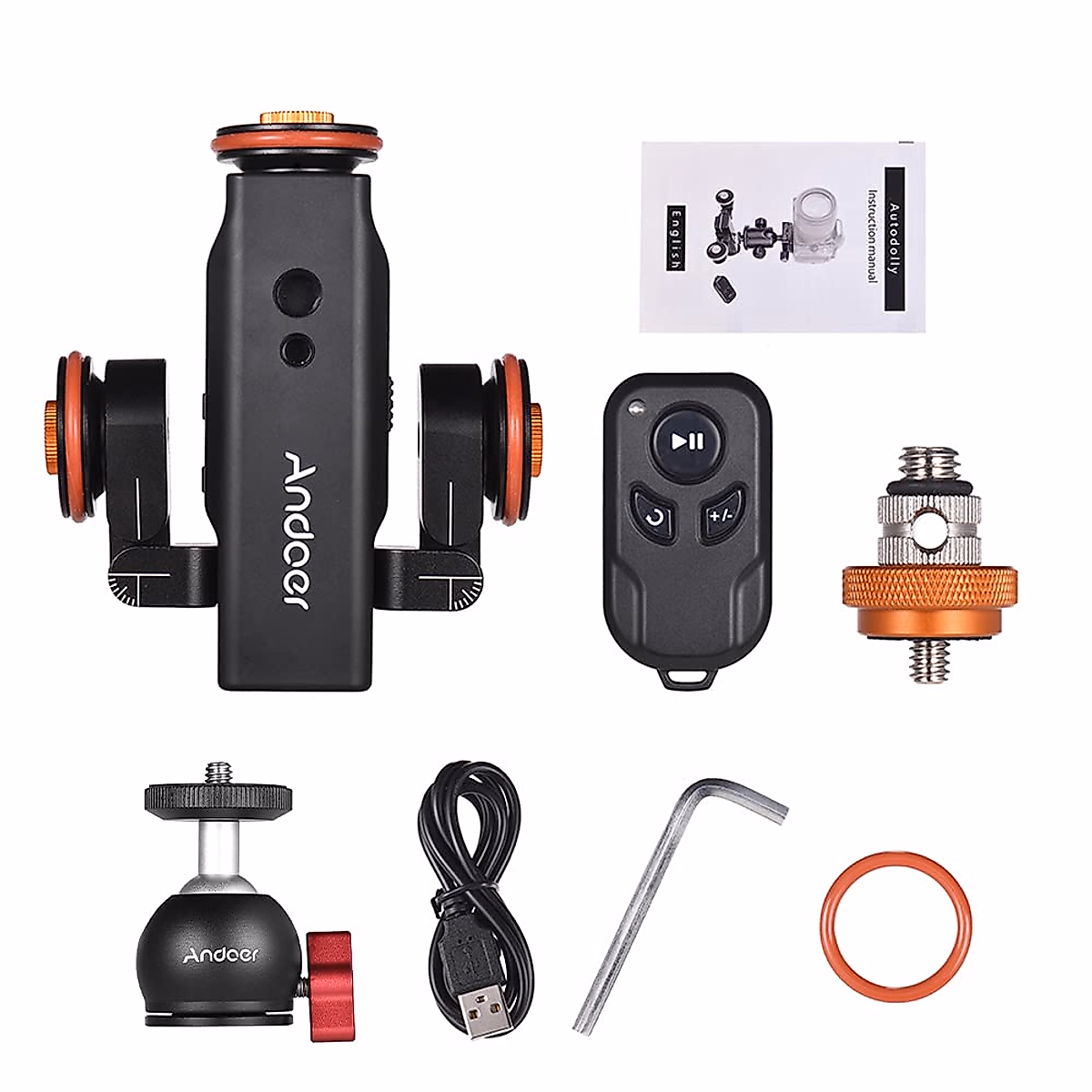 Andoer 3-Wheels Wireless Remote Control Motorized Camera Video Auto Dolly 3 Speed Adjustable with Mini Flexible Ballhead Mount Adapter Compatible with Canon Nikon Sony DSLR Camera Smartphone