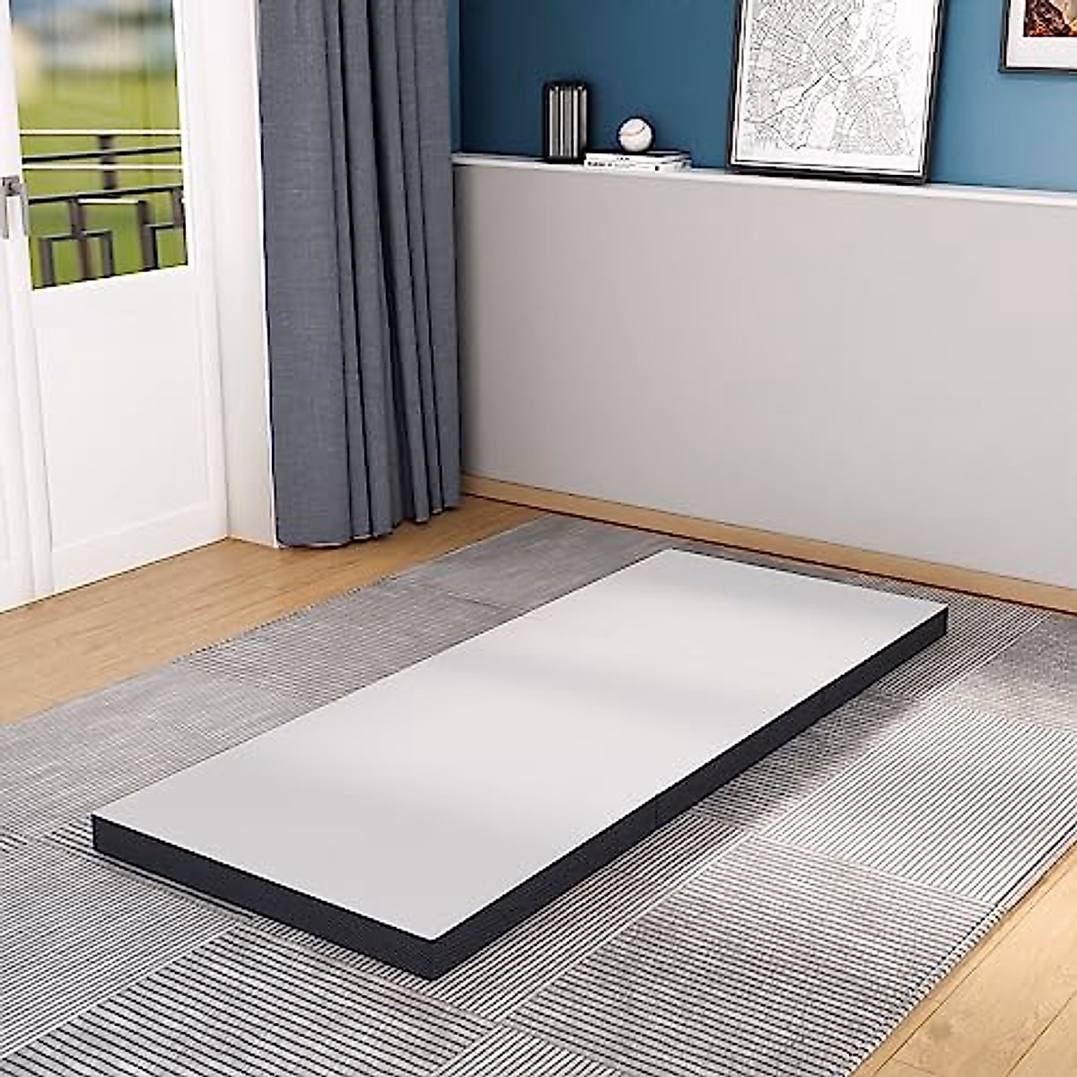 4 inch Memory Foam Tri Folding Mattress/Portable Foldable Mattress Topper with Washable Cover Non-Slip Bottom for Camping, Guest, Floor RV, CertiPUR-US Certified,Small Twin