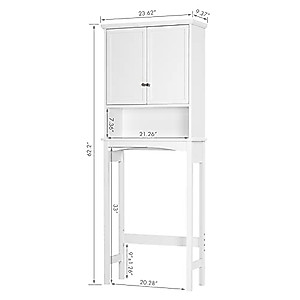 UTEX Bathroom Storage Over The Toilet, Bathroom Cabinet Organizer with Adjustable Shelves and Double Doors, White