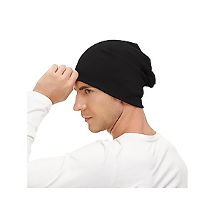 Century Star Cotton Slouchy Beanie Hat Stretch Hip-Hop Warm Skull Caps Unisex Baggy Lightweight Beanie for Women 01 Black One Size