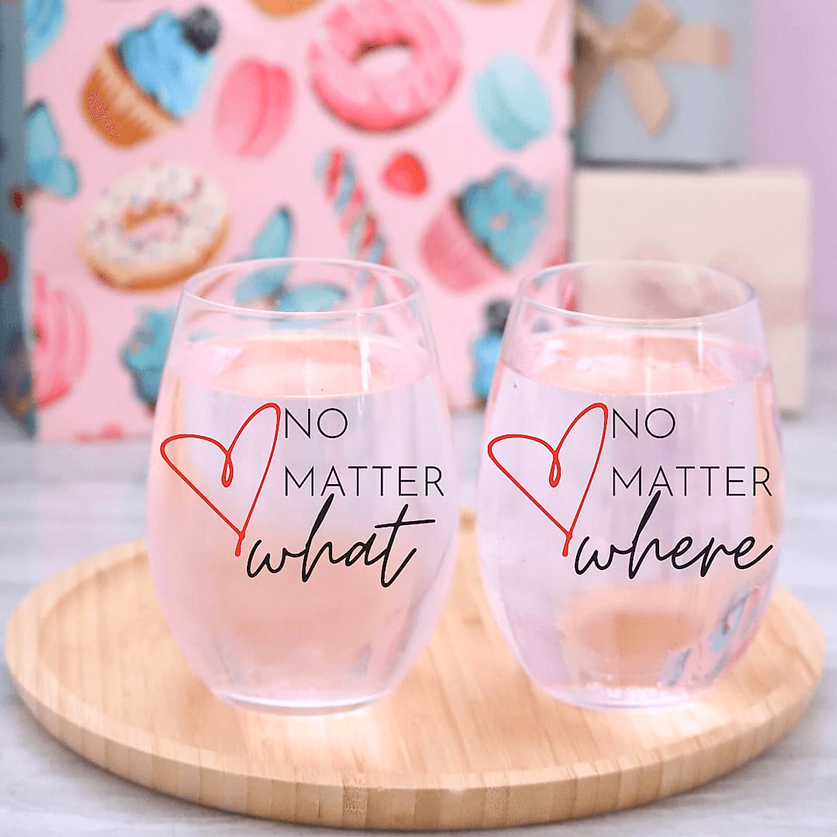 Celebrimo No Matter What, No Matter Where Best Friend Wine Glass Set of 2 For Women. Long Distance Friendship Birthday Gift for Soul Sister, Friends Female, Bestie Woman - Matching Gifts Wine Glasses