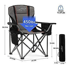 FAIR WIND Oversized Fully Padded Camping Chair with Lumbar Support, Heavy Duty Quad Fold Chair Arm Chair with Cooler Bag - Support 450 LBS