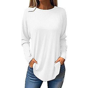 DealinM Womens oversized sweatshirts tunic tops for women dressy Womens Fall Fashion 2023 Womens Tops White Long Sleeve Lightweight Sweaters for Women Womens Long Sleeve Blouse（1-White,X-Large）
