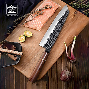 Golden Bird Japanese Kiritsuke Knives- 9 Inch Slicing Knife Sharp Meat Cutting Knife, Hand Forged 3 Layers 9CR18MOV High Carbon Breaking Knife Carving Knife, Gift for Father Mother Chef
