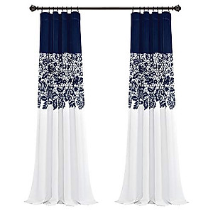 Lush Decor Lush DÉCOR Navy Estate Garden Print Curtains Room Darkening Window Panel Set for Living, Dining, Bedroom (Pair), 84” Long x 52” Wide