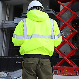 Reflective Hi Vis Winter Jacket, Safety Yellow Jackets for Men, High Visibility Work Construction Jackets