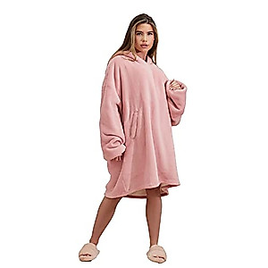 OHS Hoodie Blanket Giant Fleece Wearable Blanket Cosy Plush Coral Sherpa Oversized Jumper Ultra Soft Sweatshirt with Pockets, Blush Pink