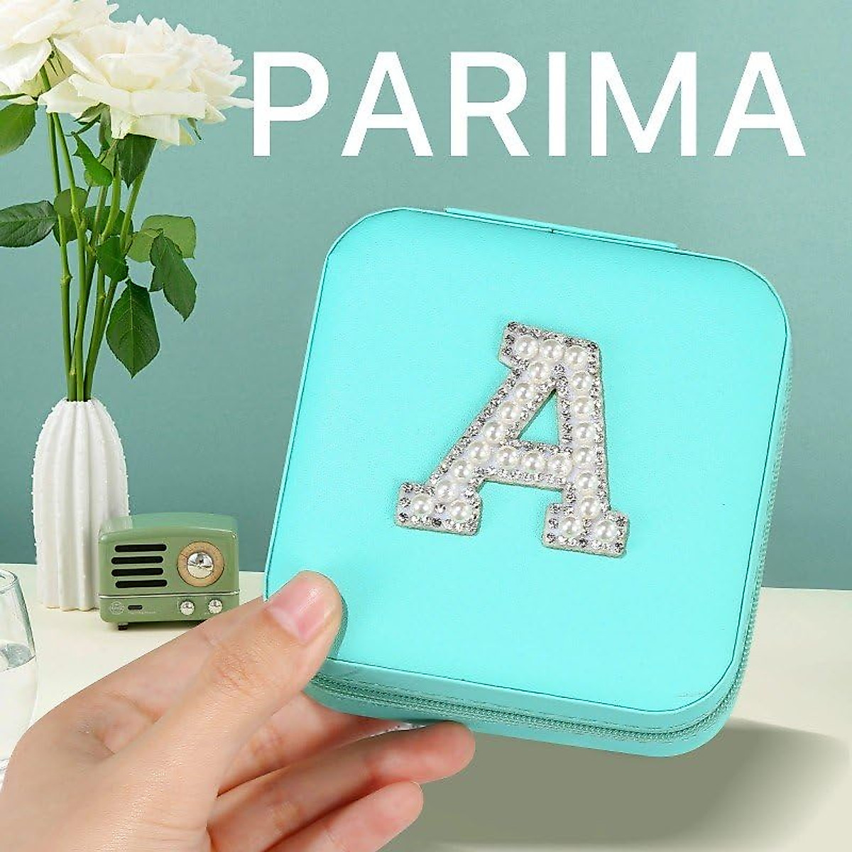Parima Travel Jewelry Box for Women Girls, J Initial Jewelry Box for Girls | Small Jewelry Box for Women | Birthday Gifts for Women Jewelry Case - Letter J, Blue