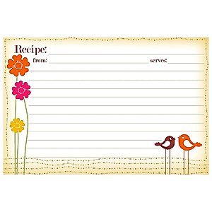 Meadowsweet Kitchens Recipe Card Set - 25 Double Sided Recipe Cards 4 x 6 Inch, Perfect Size Blank Cards for a Recipe Card Box, Make Your Own Personalized Recipe Book - Singing Birds