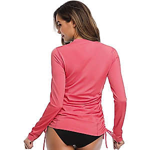 HISKYWIN Women's Long Sleeve UV Sun Protection Rash Guard Side Adjustable Wetsuit Swimsuit Top HF805-Pink-L