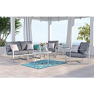Elle Decor Modern Mirabelle Outdoor Patio Modular Furniture Collection, White or Gold Frame, Ottoman, White