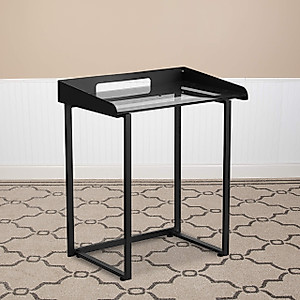 Flash Furniture Jayden Contemporary Clear Tempered Glass Desk with Raised Cable Management Border and Black Metal Frame