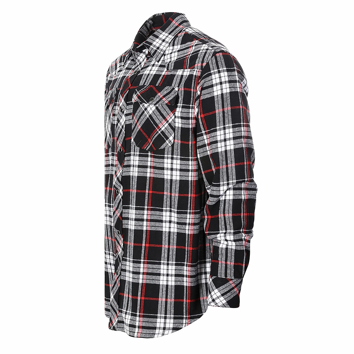 Gioberti Men 100% Cotton Western Flannel Plaid Shirt w/Snap-on Button, Black White Red Line, X-Large