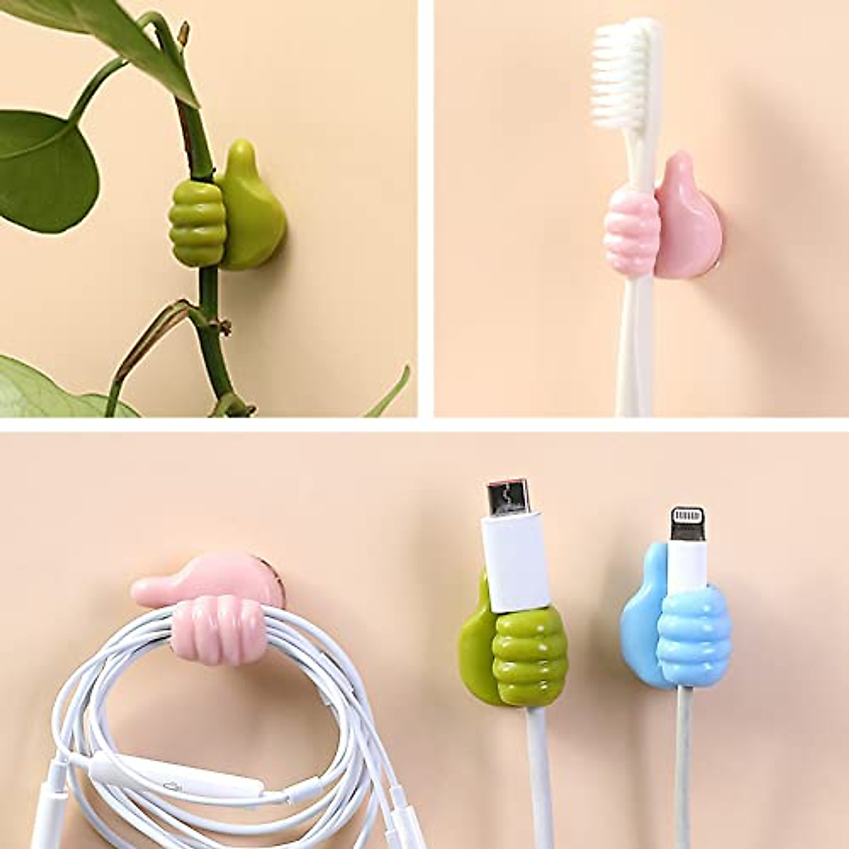 WAYUTO 12Packs Adhesive Hooks for Hanging Wall Decor Small Silicone Sticky Wall Hooks Damage Free Cord Holder Cute Hand Shape Utility Shower Hooks Hanger for Office Kitchen Bathroom