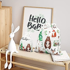 2 Pcs Woodland Animal Baby Shower Drawstring Bags Large Gift Bags 20/12 Inch Fabric Canvas Party Favor Bags Reusable Gift Wrap Bags for Woodland Baby Shower Gender Reveal Birthday Party