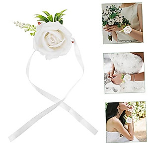 Garneck Wrist Flower Wedding Decor Wrist Corsage Bridesmaid Bracelets Corsage Wristlet Band Bridesmaid Wrist Chains Wrist Corsage Flowers Wedding Dress Plastic Decorative Flower White