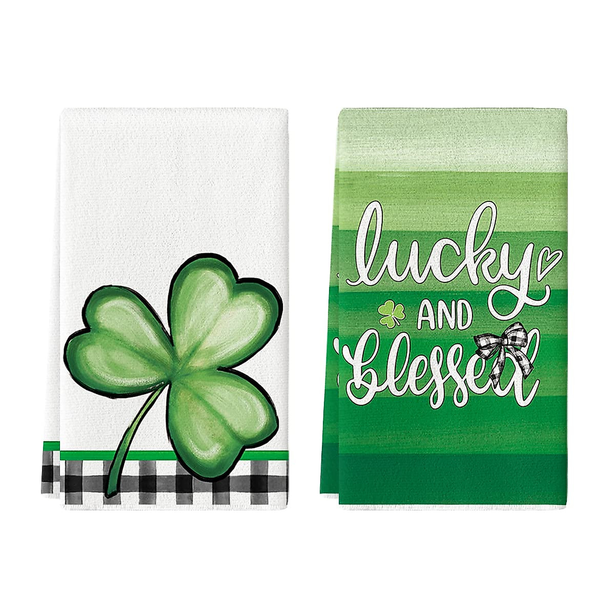 Artoid Mode Green Lucky and Blessed Clover Shamrock St. Patrick's Day Kitchen Towels Dish Towels, 18x26 Inch Seasonal Decoration Hand Towels Set of 2