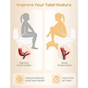 Toilet Stool, Easoger Bamboo Poop Stool, 7" Foldable Potty Stool, Wood Bathroom Step Stool Squat with Anti Slip Layer, 330 lbs Capability