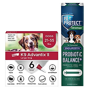 Bundle of K9 Advantix II Large Dog 21-55 lbs. 6-Mo Supply + Pet ProtectProbiotic Balance+ Dog Supplement | Oral Gel | 32g