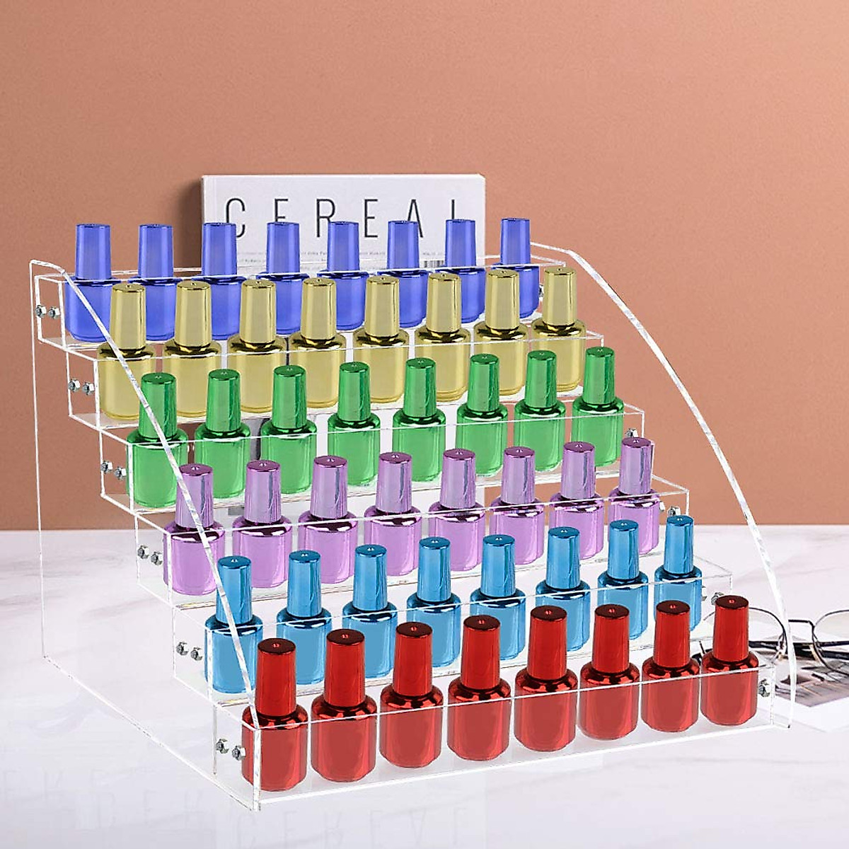 Tasybox Acrylic Nail Polish Holder Organizer Rack, Clear Essential Oils Storage Nail Varnish Display Stand, 6 Tier