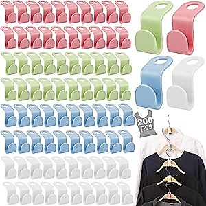 200 PCS Clothes Hanger Connector Hooks, 4 Colors Magic Hanger Hooks Heavy Duty Cascading Connection Hooks Space Saving Hanger Extenders Clips for Clothes for Organizer Closet