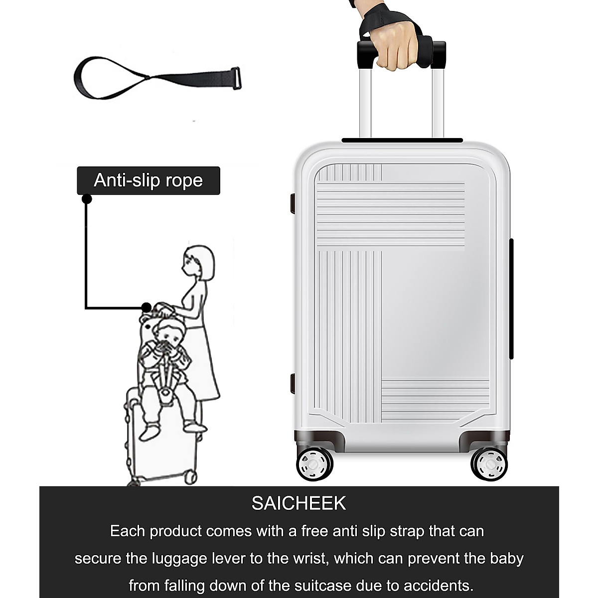 saicheek 3-IN-1 Toddler Travel Suitcase Seat with Safety Anti-Slip Rope,Ride on Suitcase for Kids,Kids Carrier on your Back or In The Arms,Suitable for All Kinds of Suitcases