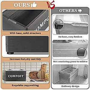 Compost Bin for Kitchen Counter,Countertop Compost Bin with Lid,Kitchen Compost Bin Indoor Compost Container,Food Waste Bin,Smell Proof Stainless Steel Insert 1.6 Gallon and Wood Box Black